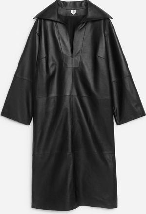 Arket Lederkleid Mit Schlitz -Schwarz
