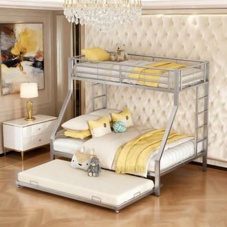 Generic Etagenbett 90(140) x200 cm in Silber | Metallbett mit beidseitiger Leiter | Ausziehbares Zusatzbett | F&uuml;r Kinder, Jugendliche & Erwachsene | Einfach m