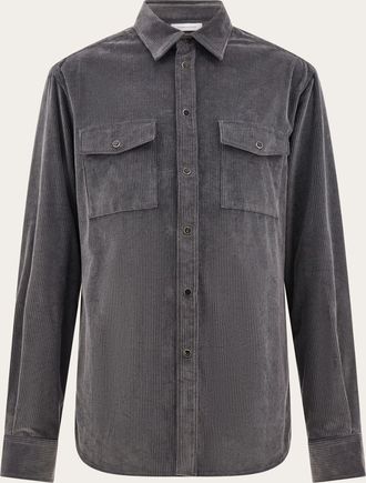 Ferragamo Herren Gestreiftes Hemd aus Samt Grau