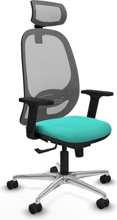 Piqueras y Crespo Schreibtischstuhl mit Rollen von Cilanco mit 2D-Armen, h&ouml;henverstellbare Lendenwirbelst&uuml;tze und h&ouml;henverstellbares Kopfteil, Grau/T&uuml;rkis