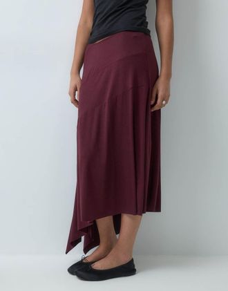Motel Temisi Jersey-Midirock mit asymmetrischem Schnitt in dunklem Pflaumenton-Lila