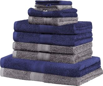 NatureMark 10tlg. Frottier Handtuch-Set Verschiedene Größen in Premium Qualität (10 TLG. Frottier Set, Anthrazit/Navy)