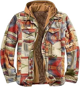 Missmao Homme Casual Hooded Checked DHiver Chaud Polaire Chemise Veste Veste à Capuche Sweats Épaisse Manches Longues à Carreaux Bouton Hoodies Chemise de Bûc
