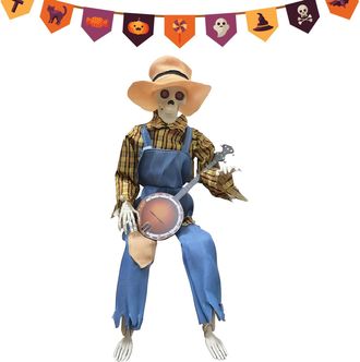 Generico Skelettdekoration - Skelett-Gitarrist gruselig - Figuren mit Musik, Gelenken, leuchtenden Augen f&uuml;r Partys, verzaubertes Haus