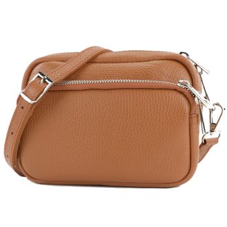 modamoda.de T231 - ital. Umh&auml;ngetasche Klein Small aus Leder, Farbe:Cognac