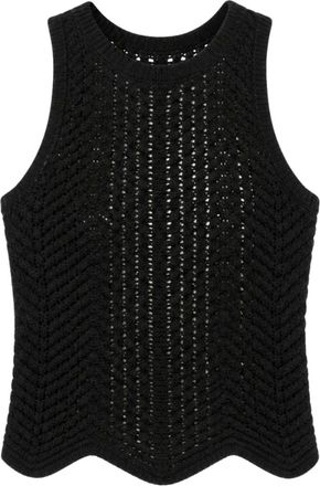 Akep Femme, Pulls, Noir, Taille: 42 FR Top a Giro en Maille Ajour&eacute;e Coupe Carr&eacute;e Basse