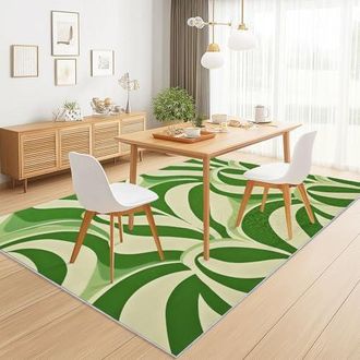 Generic Vert Lavable en Machine Tapis Salon Plantes Simples Lignes minimalisme, 140 x 200 cm Doux Tapis de Sol Pelucheux Dessous Antid&eacute;rapant, Entree Interieu