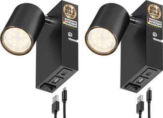LEDs Com 2 St&uuml;ck Wandleuchte WAIKA, 1-flammig, schwarz, USB-C, USB-A, inkl. LED GU10 Lampe 227lm, warmwei&szlig;