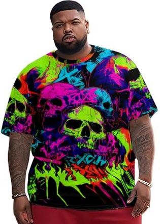 Generic T-Shirt dhalloween pour Homme, t-Shirt d&eacute;contract&eacute; &agrave; col Rond surdimensionn&eacute; pour Halloween | V&ecirc;tements de Vacances Gothiques Haut Basique d&eacute;t&eacute;, color