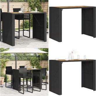 vidaXL Garten-Bartisch mit Holzplatte Schwarz 145x80x110 cm Polyrattan - Garten Bartisch - Outdoor Bartisch - Esszimmerset - Balkonm&ouml;bel - Terrassenm&ouml;bel