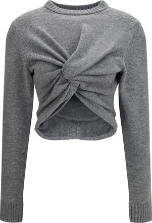 Balenciaga Ruched Crewneck Wool Sweater - Gray