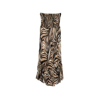 Twinset Femme, Robes, Multicolore, Taille: 42 FR Robe Midi Smock&eacute;e Sans Bretelles Imprim&eacute; Animal