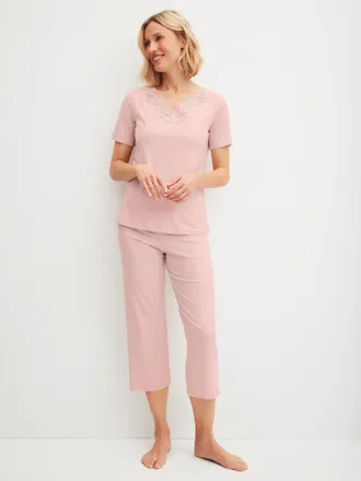 CALIDA Capri-Pyjama CALIDA Elegant Dreams, Damen, Gr. XS (36/38), peach rose, Single Jersey, Obermaterial: 95% Modal (TENCEL), 5% sonstige Fasern, bequem 7/8