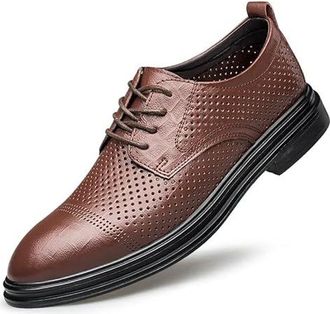 Generic Chaussures Oxford for Hommes à Lacets en Cuir à Bout Rond, Chaussures Derby à Semelle en Caoutchouc, antidérapantes, Talon carré Classique(Brown Hollo