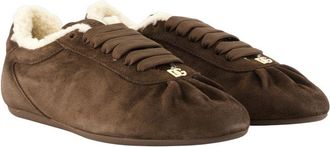Dolce & Gabbana Shearling-Lined Suede Ballet Flat - Brown