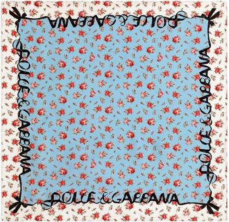 Dolce & Gabbana Femme, Accessoires, Multicolore, Taille: ONE Size Foulard en Twill de Soie avec Imprim&eacute; Rose et Logo