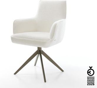 DELIFE Drehstuhl Heira-Flex mit Armlehnen Boucl&eacute; Soft Beige Kreuzgestell breit Effektfinish Titan 360&deg; drehbar Wippfunktion Taschenfederkern, Esszimmerst&uuml;hle