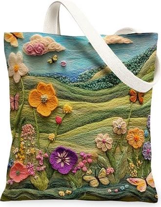 Generic Spring Garden Phlox Sac fourre-tout en toile pour faire du shopping 33 x 38,1 cm, sac d&eacute;picerie r&eacute;utilisable pour femme, motif floral, d&eacute;coration cade