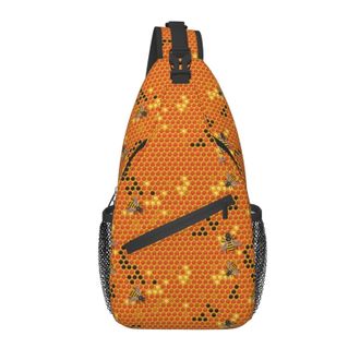AOOEDM Süße Bienenmuster Sling Bag Crossbody Sling Rucksack Cartoon Biene Schulter Brusttasche für Frauen Männer Reisen Wandern