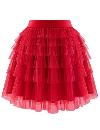 Bbonlinedress Damen Tutu T&uuml;llrock rot Petticoat Unterrock Cosplay mini Rock Kurz Tanzrock T&uuml;ll Ballett Kost&uuml;me Karneval Fastnacht Fasching Red XL