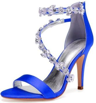 Generic Chaussures Mari&eacute;e Femmes Aiguille Haut High Ouvert Bout Stylet Sandales Mariage Dress Heels Chaussures 10.5 CM,Bleu,42 EU