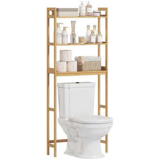 Kleankin Toilettenregal 3-Stufiges Badezimmerregal aus Bambus Multifunktionales WC Regal Waschmaschinenregal, f&uuml;r Bad, Toilette, Waschk&uuml;che, Natur