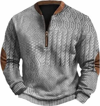 Generic Pull à col rond pour homme - Imprimé western - Fermeture éclair - Manches longues - Sweatshirt décontracté, gris, 3XL