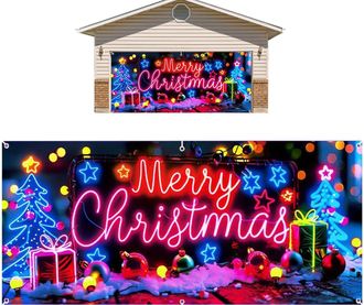 Generico Abdeckung f&uuml;r Weihnachtsgarage | Partyzubeh&ouml;r mit LED-Lichtern dekorativ f&uuml;r den Innenbereich, Abdeckung f&uuml;r Garagentore, Veranda-Tordekoration, f&uuml;r H