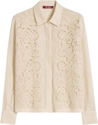 Max Mara Femme, Vestes, Beige, Taille: 38 FR Chemise en Ramie avec Dentelle Macram&eacute;