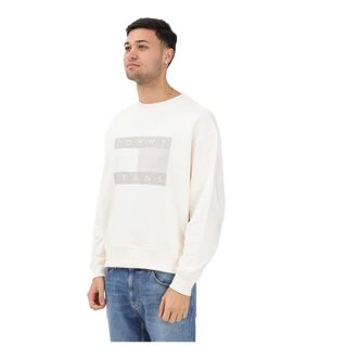 Tommy Jeans Homme, Sweatshirts et sweats &agrave; capuche, Blanc, Taille: M SweaT-shirt &agrave; badge drapeau ton sur ton 90s