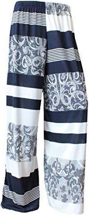 WearAll Pantalon Palazzo évasé et élastiqué pour femme Extensible- Grandes tailles Pantalon uni, Bleu marine abstrait., 48/50/grande taille