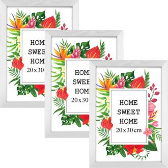 MG Design Set aus 3 Wei&szlig; Bilderrahmen 20 x 30 cm - Aus echtem Holz mit Acrylglas, zum Aufh&auml;ngen & Aufstellen, f&uuml;r Fotos, Poster & Puzzle