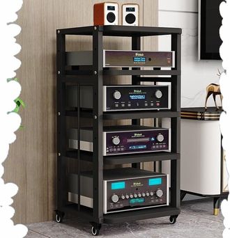Generic HiFi-Rack, AV-Medienst&auml;nder Mit Rollen, 3/4/5-stufiger Audio-Video-Regal Verst&auml;rker Rack, Holz-Stereoschrank, Verstellbare Regale, CD-Player-St&auml;nder F