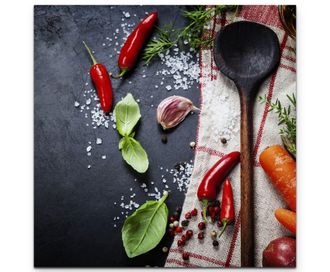 Paul Sinus Art Leinwandbilder | Bilder Leinwand 60x60cm Küche Holzlöffel mit Gemüse