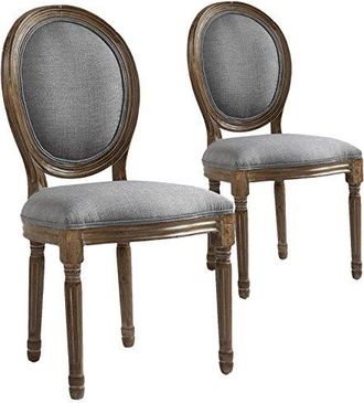 Menzzo Louis XVI Set mit 2 Medaillon Stühlen, Stoffbezug Hellgrau