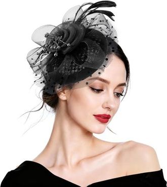 Dreshow Fascinator Chapeau Plume Mariage Dames Day Bandeau et Clip Cocktail Tea Party Chapeau pour Fille et Femmes