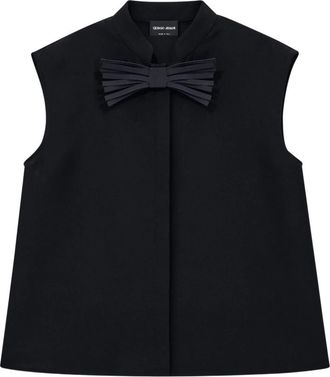 Giorgio Armani &Auml;rmelloses Hemd aus Seiden-Cady mit Mandarin-Kragen - - Tops - Damen - Schwarzk - S