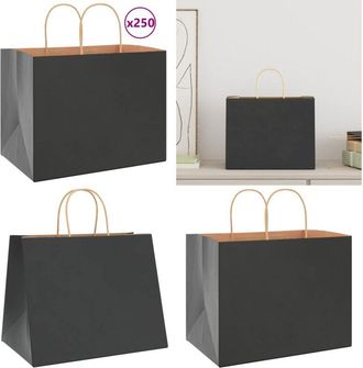 vidaXL Vidaxl - Papiertragetaschen 250 Stk. mit Henkeln Schwarz 32x22x24 cm