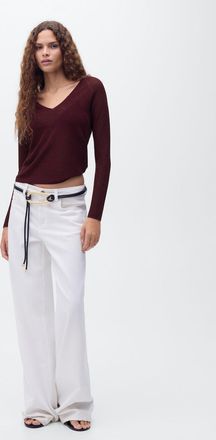 Mango Lurex-Pullover mit V-Ausschnitt weinrot - Damen - XXS - MANGO