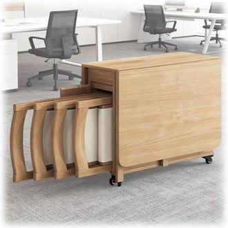 Generic Portable Wooden Table, Folding Dining Set with 4 Leather Chairs & Storage, Dining Room Table for for Apartment, Breakfast Nook Or Studio