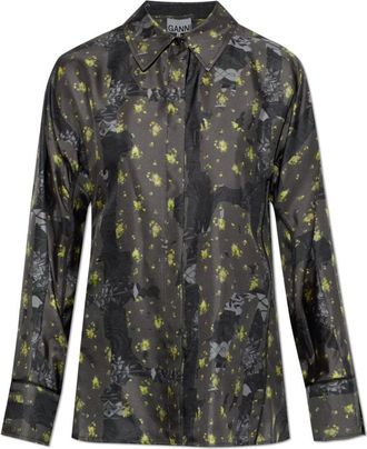 Ganni Femme, Blouses et Chemises, Gris, Taille: 38 FR Chemise en soie avec liens &agrave; la taille