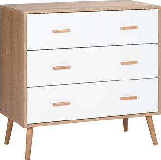 HOMCOM Kommode mit 3 Schubladen Sideboard Schubladenkommode Schrank Mehrzweckschrank Wohnzimmer Esszimmer Skandi-Design Weiß+Natur 80 x 39 x 80 cm