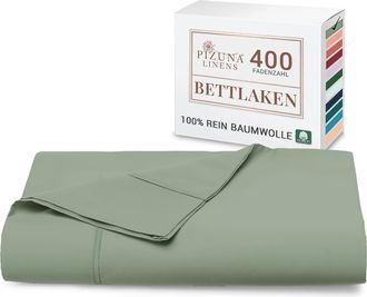 Pizuna Bettlaken ohne Gummizug Baumwolle 180x280 cm Seeschaum, 400 Fadenzahl 100% Langstapel Baumwolle Bettlaken, Satinbindung Flachlaken Mit stilvollem 5 cm
