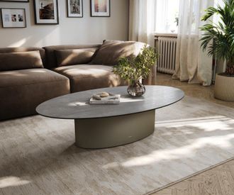 DELIFE Couchtisch Edge Oval 140x80 cm Keramik Beton Grau Casilda Effektfinish Titan, Couchtische