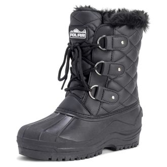 Polar Damen Short Schnee Winter Taktisch Berg Wasserdicht Hiker Mitte Wade Gehen Stiefel - Schwarz Leder - UK5/EU38 - YC0368