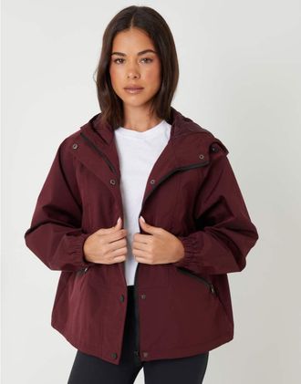 Threadbare Veste imperm&eacute;able &agrave; capuche et col chemin&eacute;e - Bordeaux-Rouge