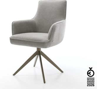 DELIFE Drehstuhl Heira-Flex mit Armlehnen Strukturstoff Soft Grau Kreuzgestell breit Effektfinish Titan 360&deg; drehbar Wippfunktion Taschenfederkern, Esszimmer
