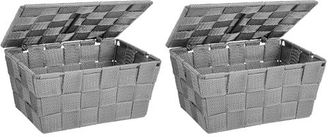 WENKO Aufbewahrungskorb mit Deckel Adria Grau - Badkorb, K&uuml;chenkorb, Polypropylen, 19 x 10 x 14 cm, Grau (Packung mit 2)