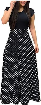 ZYUEER Femmes Robe de Plage Longue Decontractée Imprime Manche Courte Été Maxi Robes Col en Rond Imprimé Robe Longue Grande Taille