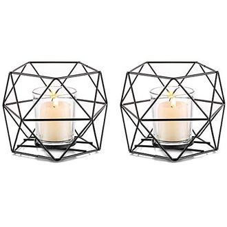 Nuptio Nuptio Bougeoir Bougeoirs Noirs pour Bougies Chauffe-Plat et Bougies Piliers avec Bougeoirs Votifs Verre D&eacute;cor Table G&eacute;om&eacute;trique pour Centres Table Ma